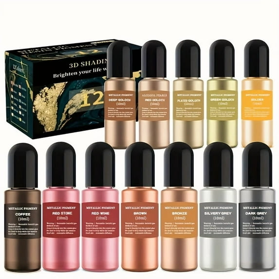 12 Pack 10ml Metallic Alcohol Ink Metallic Pigments - Walmart.com