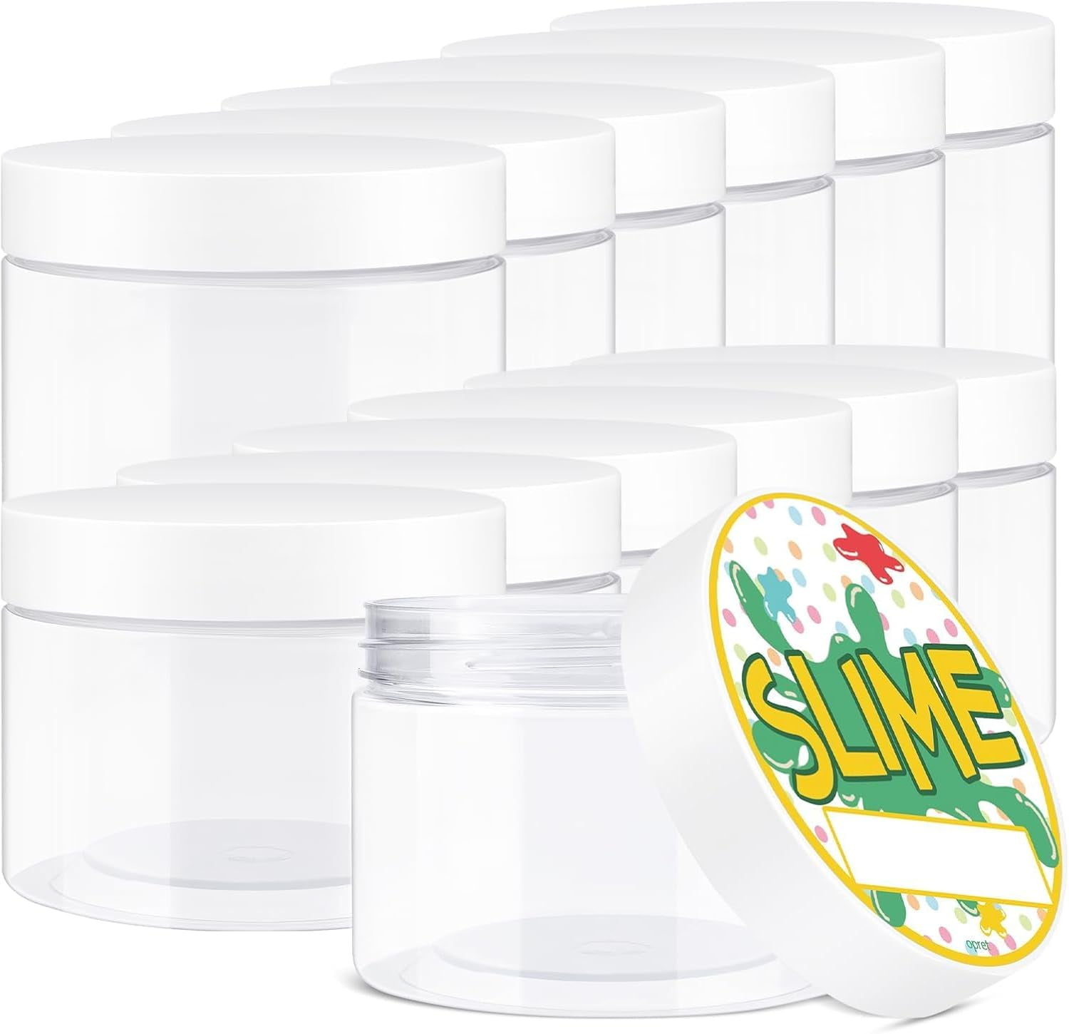 12 Pack 10oz Empty Slime Containers, Large Plastic Slime Jars with Lids ...