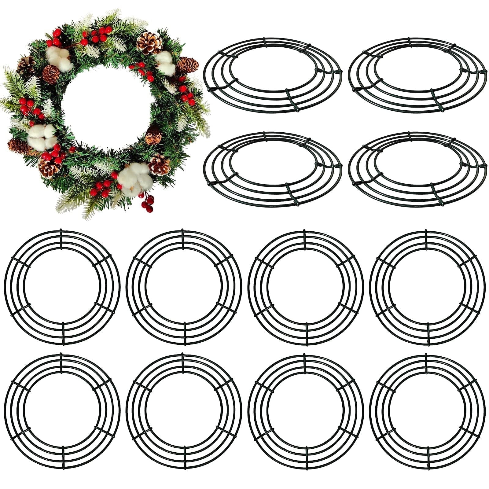 12 Pack 12'' Metal Wreath Frame Green Wire Wreath Rings for Christmas ...
