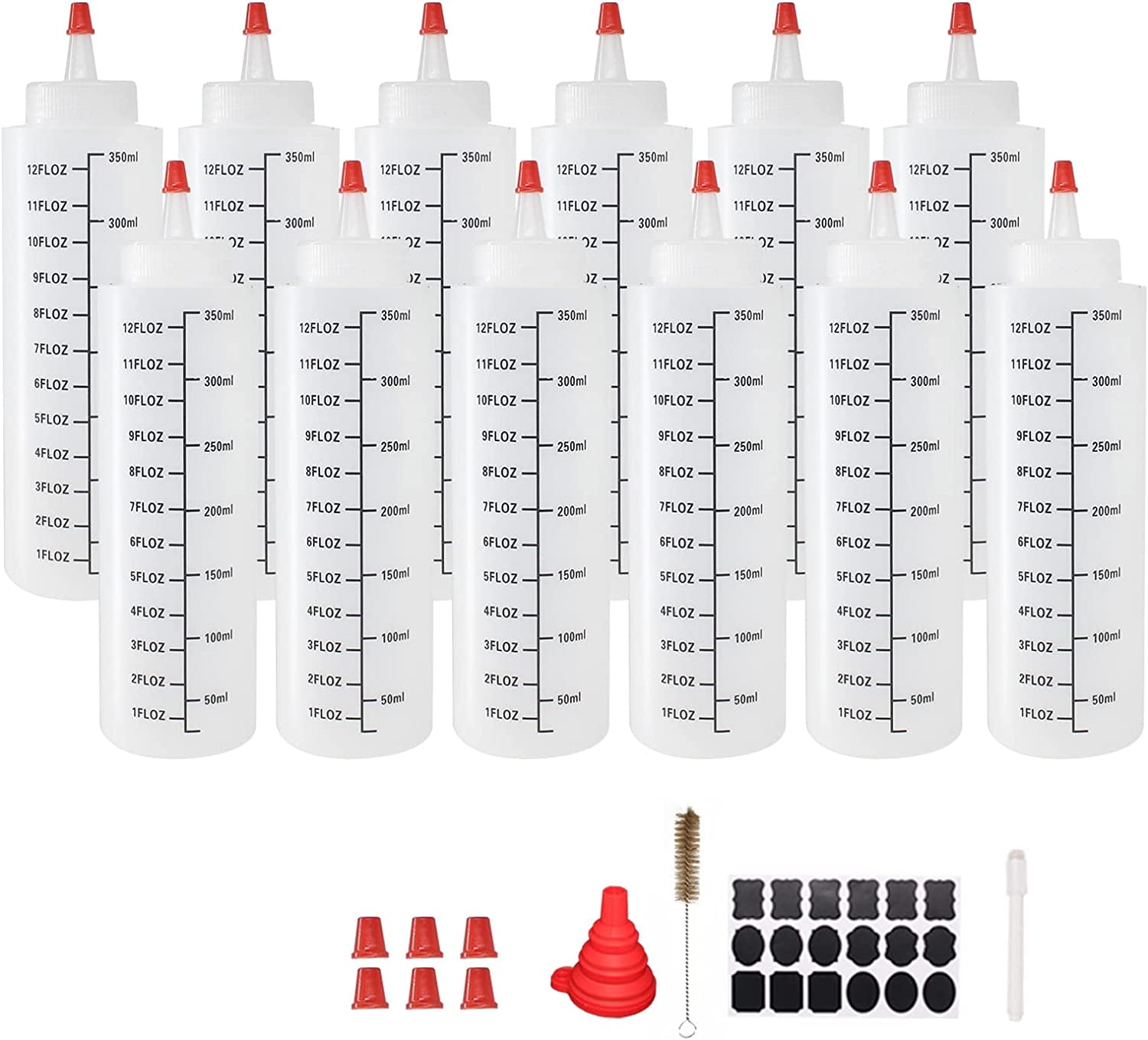 12 Pack 12-Ounce Plastic Squeeze Squirt Condiment Bottles with Red Tip ...