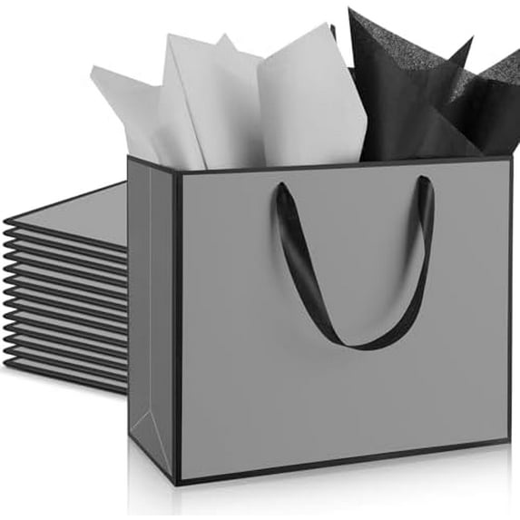 12 Pack 12 Pack Metallic Paper Gift Bag with Handles and Tissue Paper ...