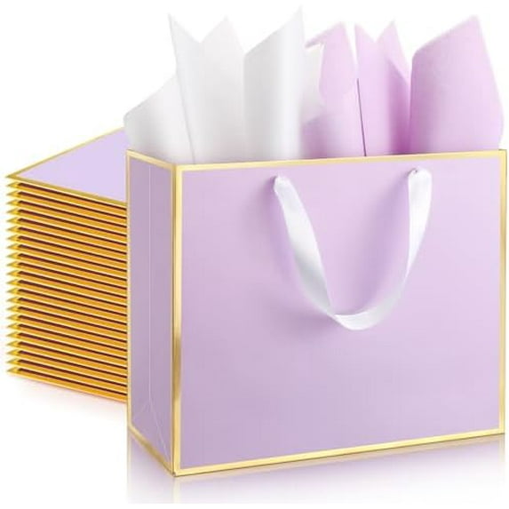 12 Pack 12 Pack Metallic Paper Gift Bag with Handles and Tissue Paper ...