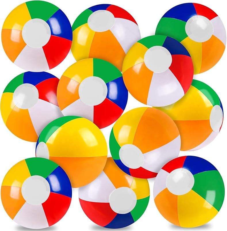 12 Pack 12" Summer Inflatable Beach Balls Bulk Rainbow Swimming Pool ...