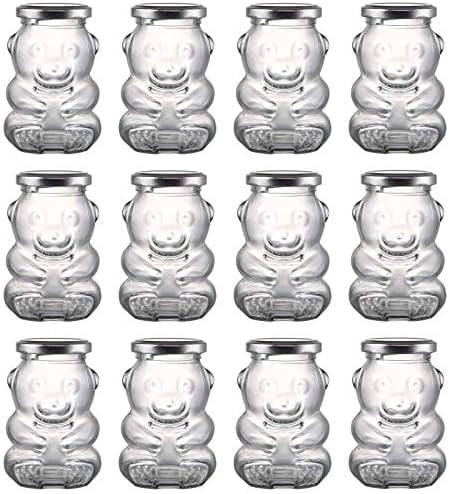 12 Pack 12 oz Glass Honey Bear Jar with Silver Lids for Jam, Wedding ...