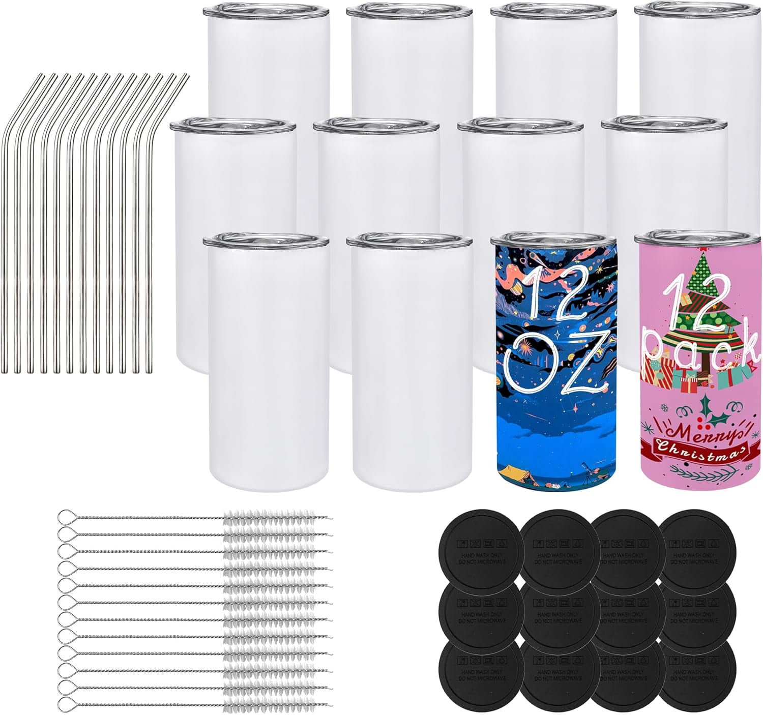 12 Pack 12 oz Sublimation Tumblers Blanks, 12oz Sublimation Tumbler Cups Blank Bulk, Straight ...