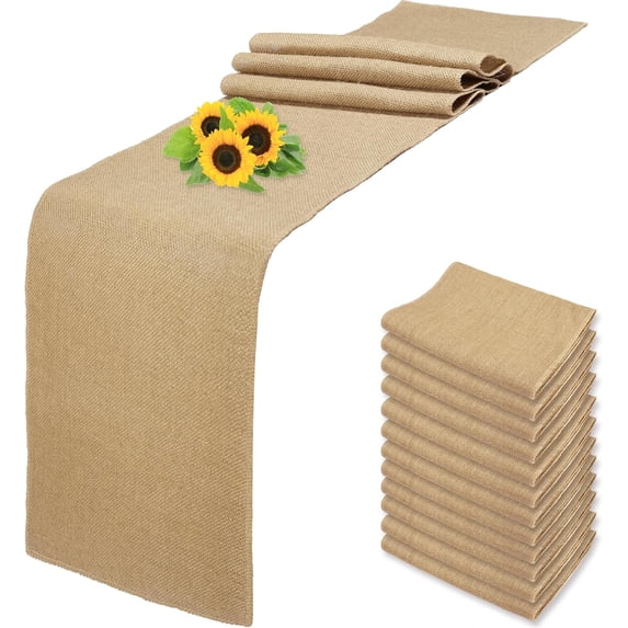 12 Pack 12 x 90 Inch Natural Burlap Table Runners with Rustic Jute ...
