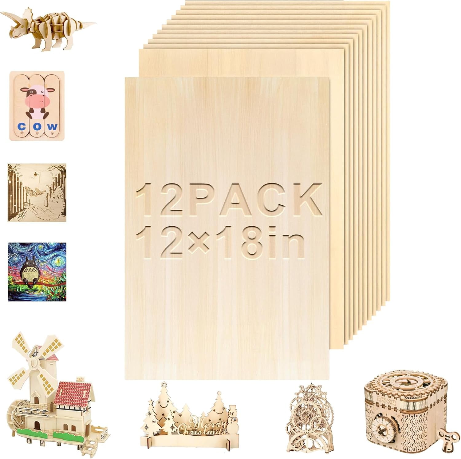 12 Pack 12"x18"x1/8" Basswood Sheets 3mm Basswood Plywood,Craft Wood ...
