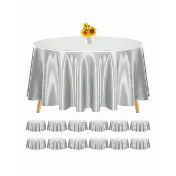 12 Pack 120 Inch Round Silver Satin Tablecloth, Wrinkle Resistant ...