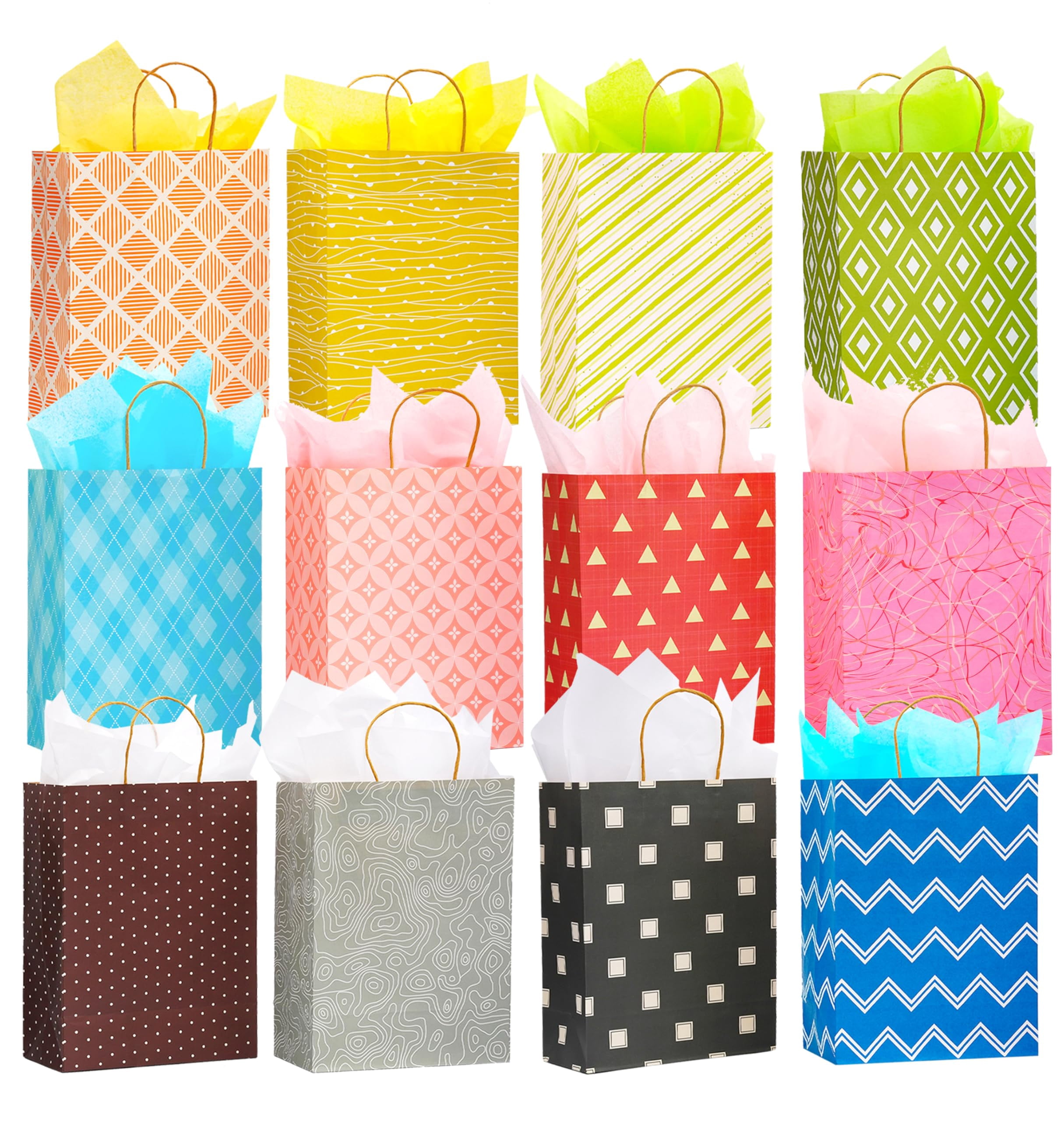 12 Pack 13" Large VTF5 Kraft Paper Gift Bags with Tissue Paper ...