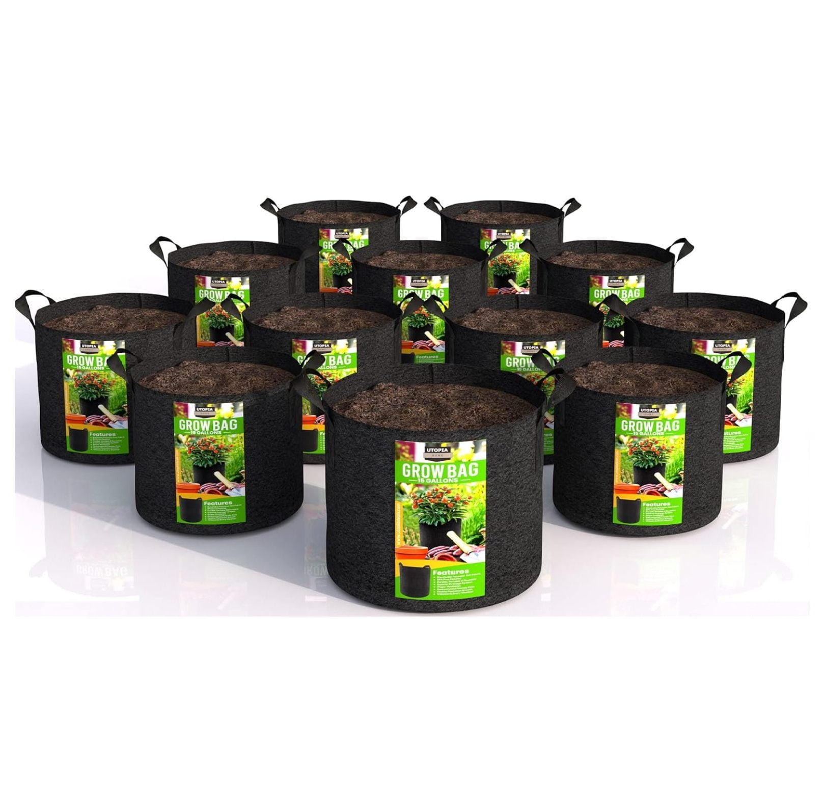 12 Pack 15 Gallon Grow Bags, 300G Thickened Nonwoven Plant Fabric Pots ...