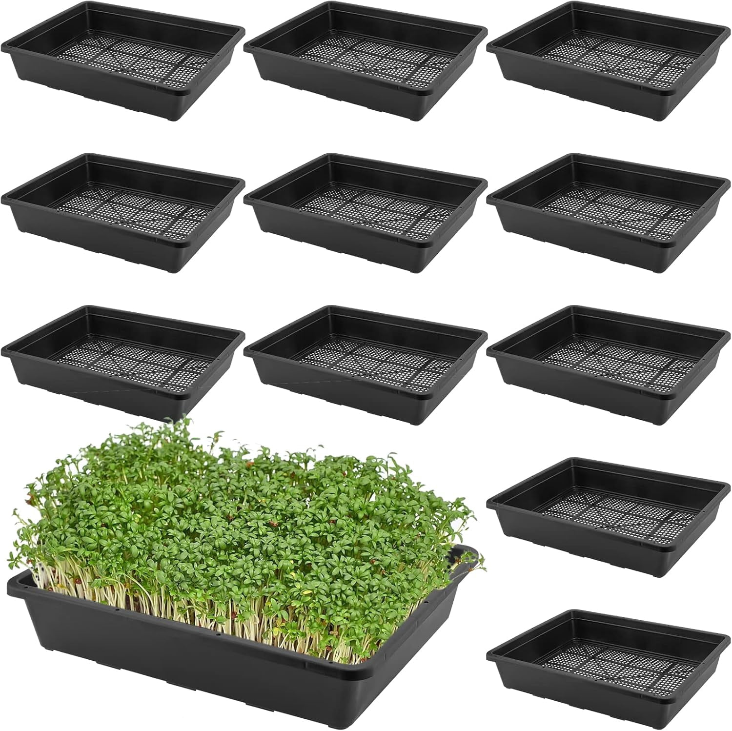 12 Pack 15 x 12 Inches Seed Starter Trays, Plastic Plant Trays, Mesh ...
