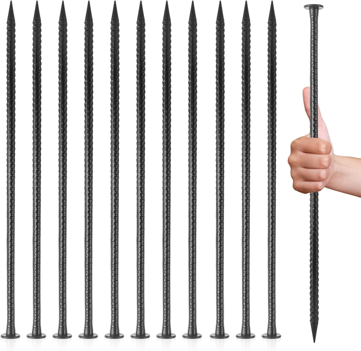 12 Pack 16 Inch Black Rebar Stakes, 1/2 Inch Diameter, Galvanized Steel ...