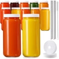 12 Pack 16 oz Glass Juice Bottles with Airtight White Lids, Bonus 2 ...
