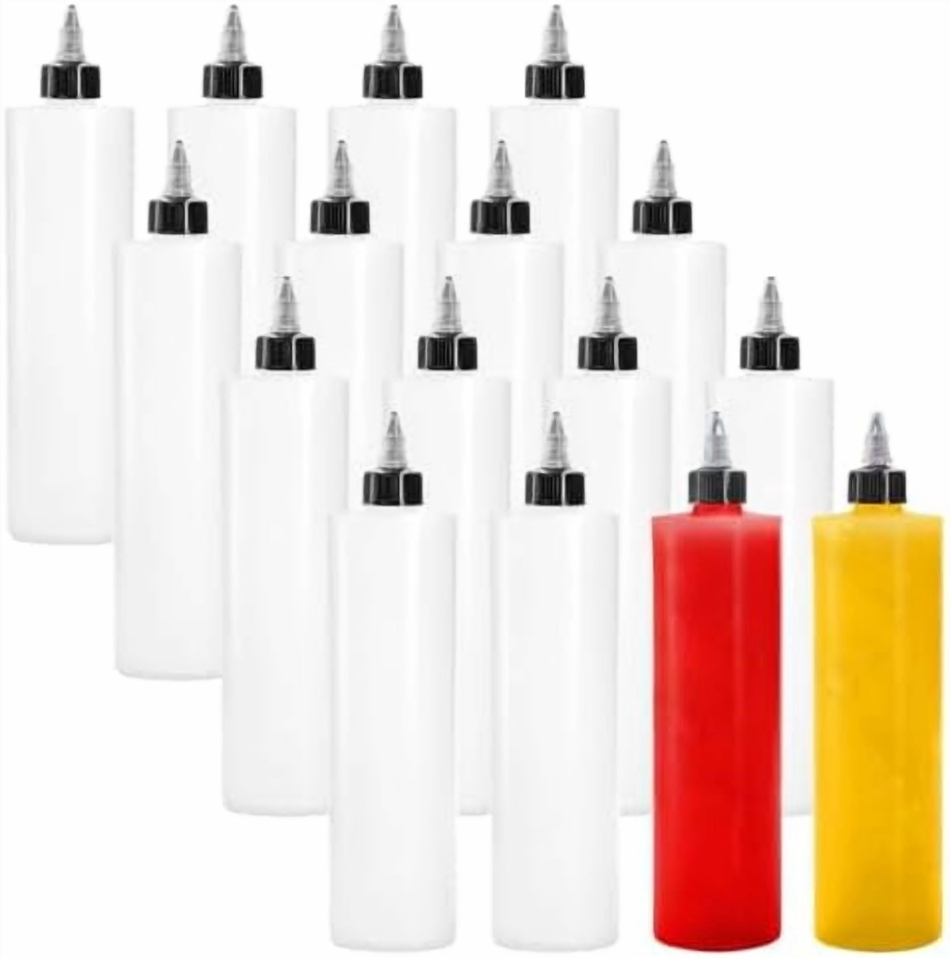 12 Pack 16oz Plastic Squeeze Condiment Bottles with Twist Top Caps ...