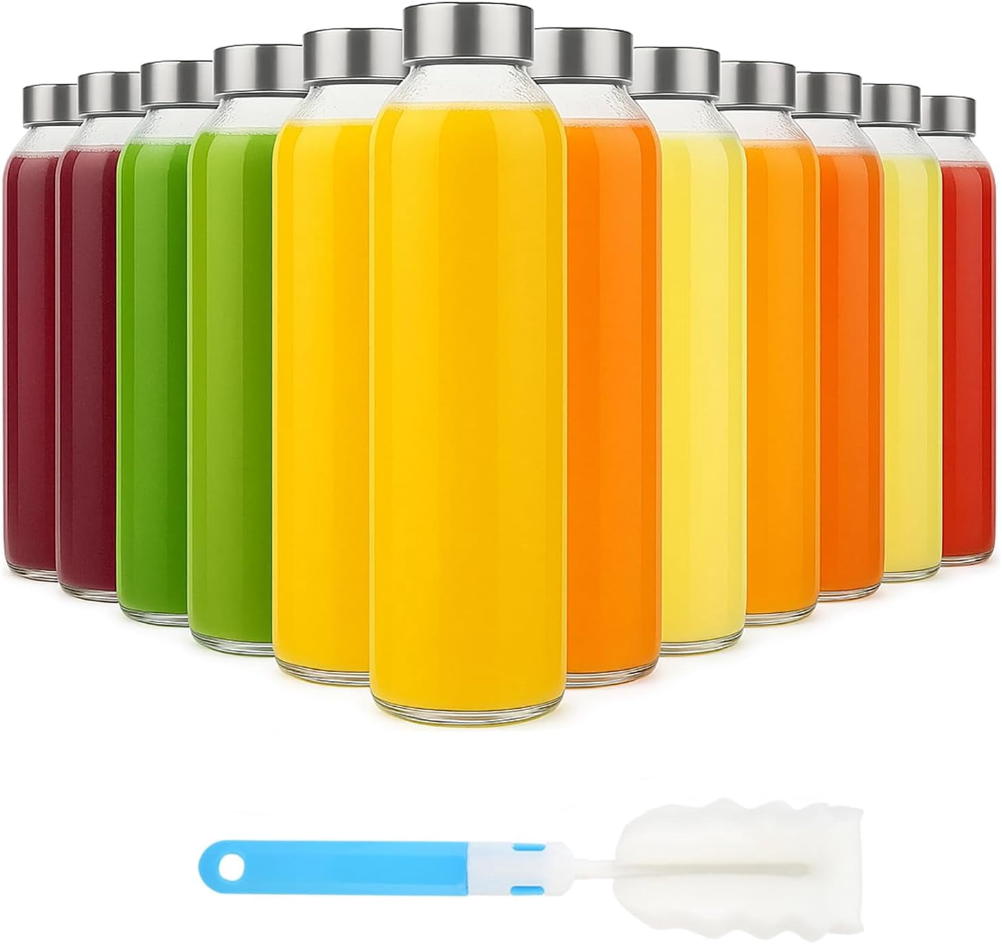 [12 Pack]18 oz Glass Water Bottles with Lids, Juice Bottles, Clear ...