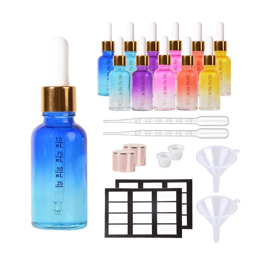 12 Pack 1oz Rainbow Colored Glass Bottles 30ml with Golden Caps, Extra ...