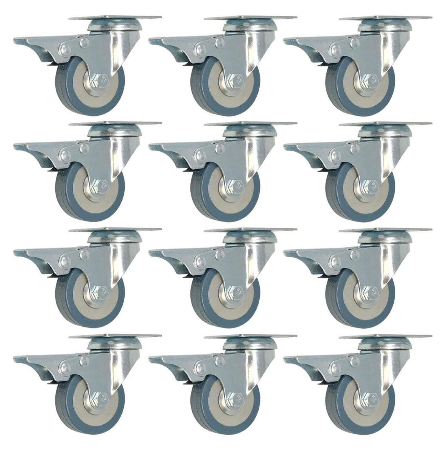 12 Pack 2-Inch Caster Wheels with Total Brake Swivel Plate Casters Grey ...
