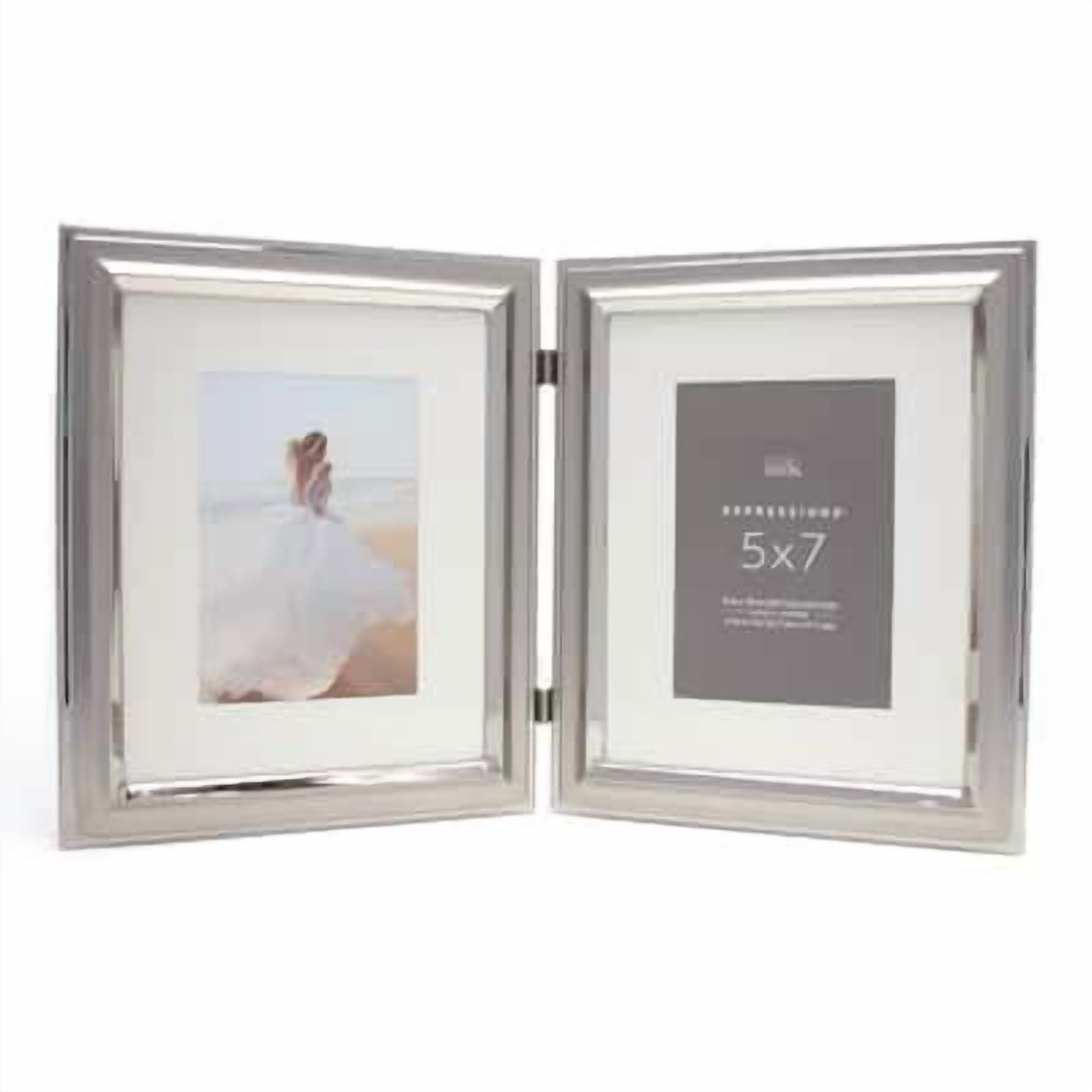 12 Pack: 2 Opening Silver 5" x 7" Hinged Frame with Mat - Expressions ...
