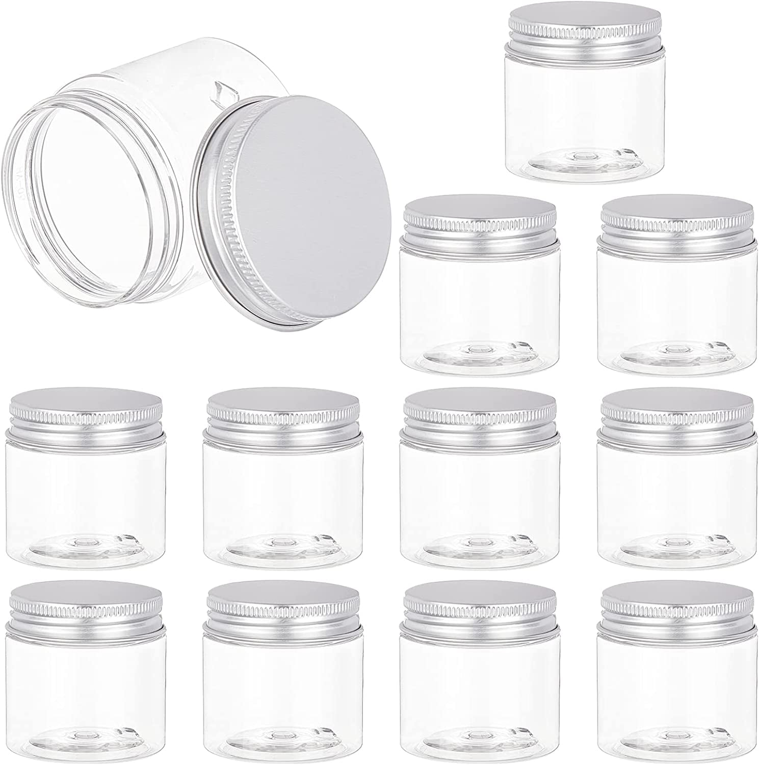 12 Pack 2 Oz(60ml) Plastic Round Jars Clear Jars Containers with ...