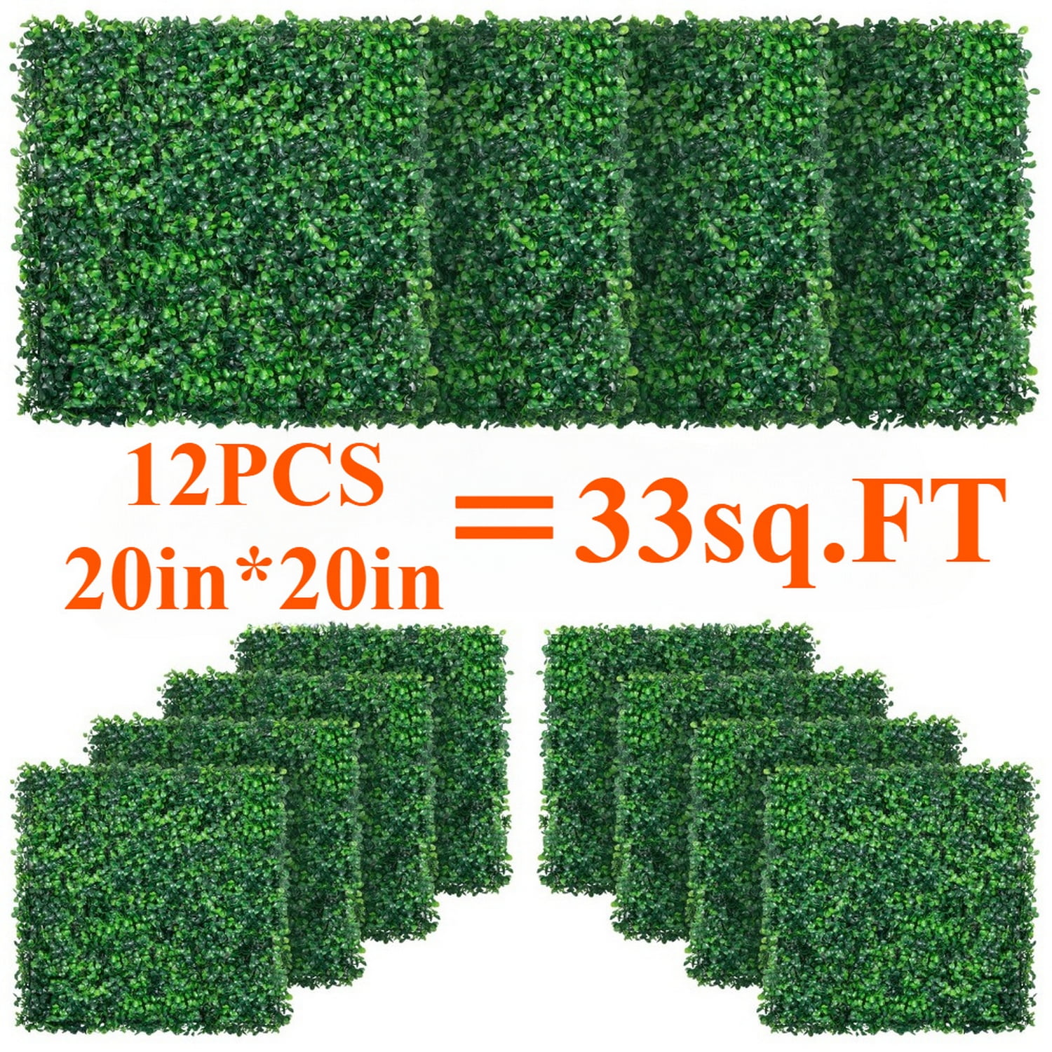 12 Pack 20x20 Inch Artificial Boxwood Hedge Panels - UV Stable Green ...