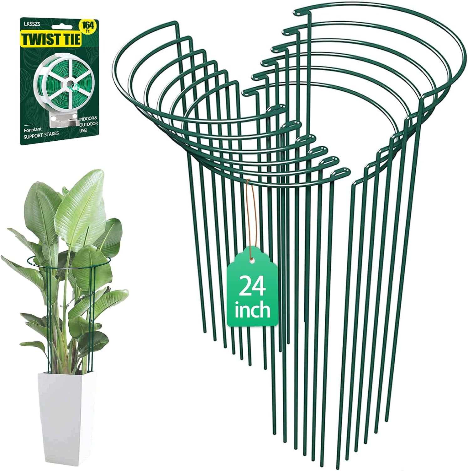 12 Pack 24 inch Plant Support Stakes, Half-Round Metal Garden Flower ...