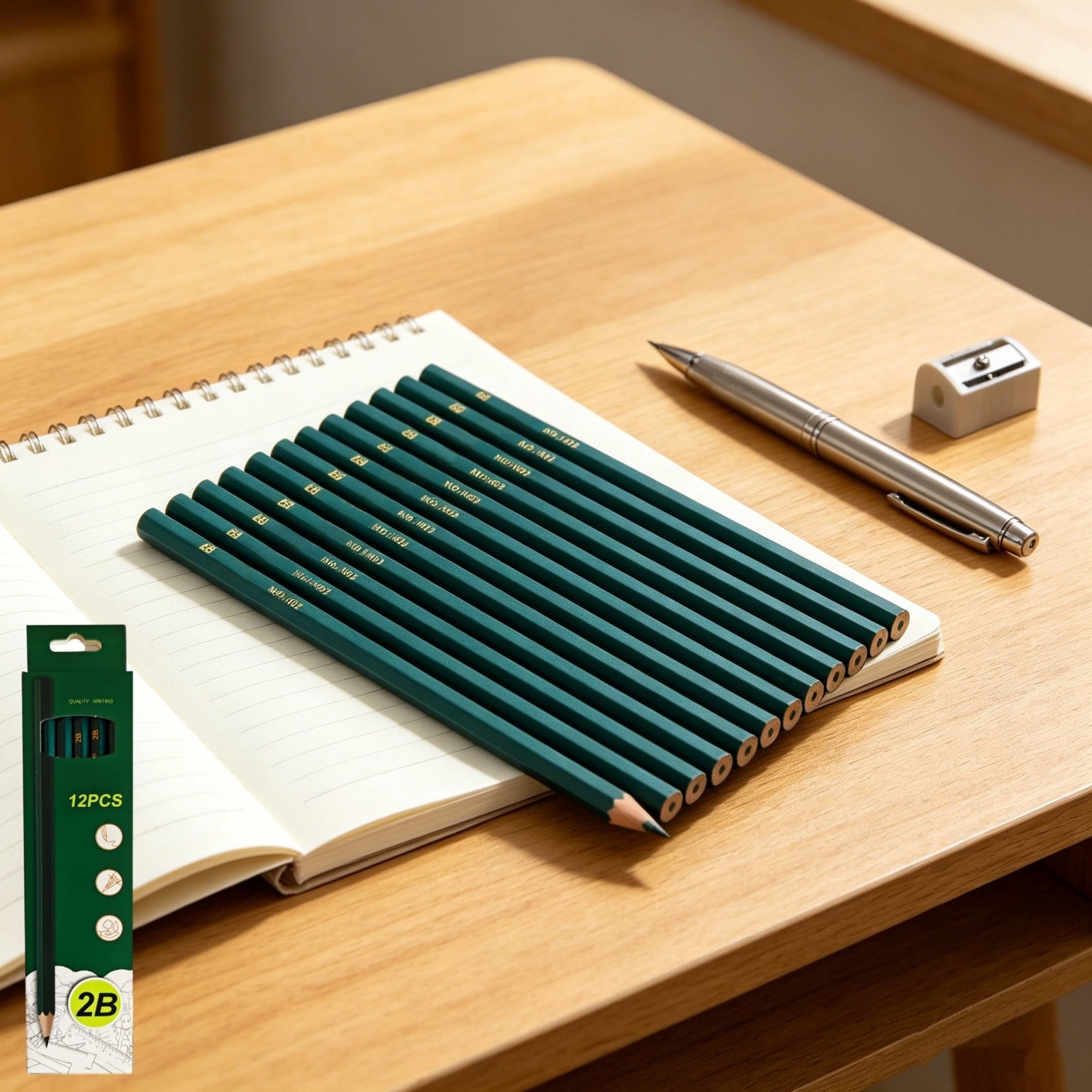 12 Pack 2B Pencils for School Exam and Handwriting, Natural Wood ...