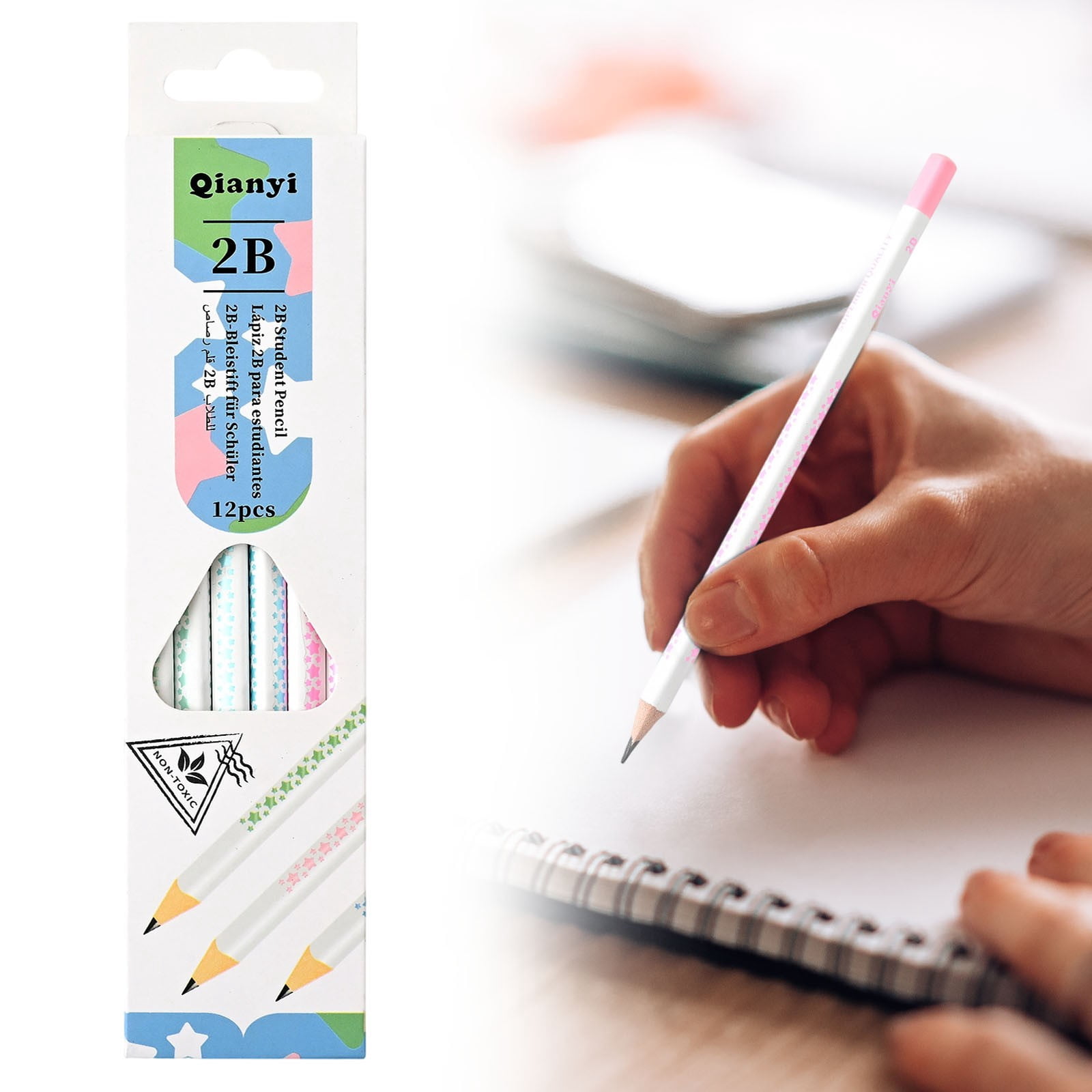 12-Pack 2B Wood-Cased Pencils, Soft Lead, Pre-Sharpened, No Eraser ...