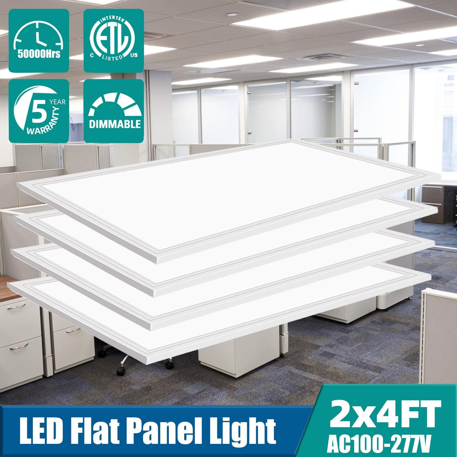 12 Pack 2x4ft LED Troffer Panel Light Fixture,0-10V Dimmable,7800 ...