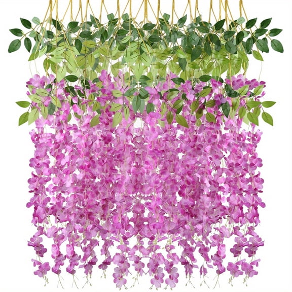 12 Pack(Total 43.2 Feet) Artificial Fake Wisteria Vine Rattan Hanging ...
