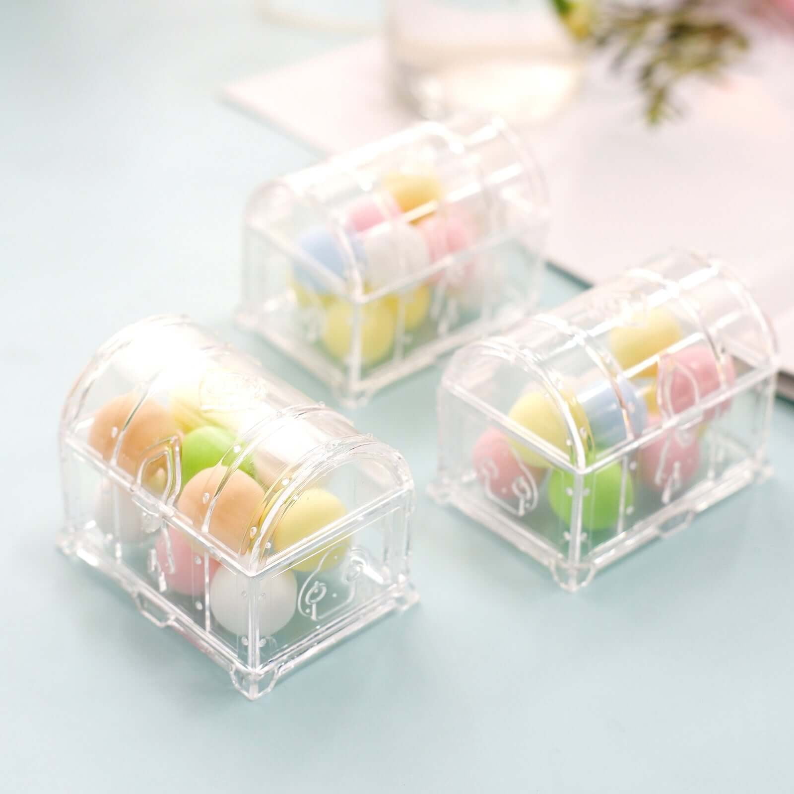 12 Pack - 3" Clear Treasure Chest Favor Candy Boxes for Wedding, Bridal ...