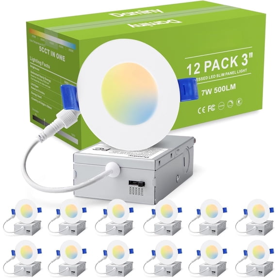 12 Pack 3 Inch LED Recessed Lighting with Junction Box,5CCT,Ultra-Thin ...