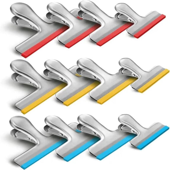 12 Pack 3 Sizes Stainless Steel Chip Bag Clips Covered with Silicone ...
