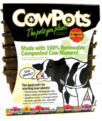 12 Pack 3" Square Cow Pot Eco-Friendly 100% Renewable Plantable P, Each ...