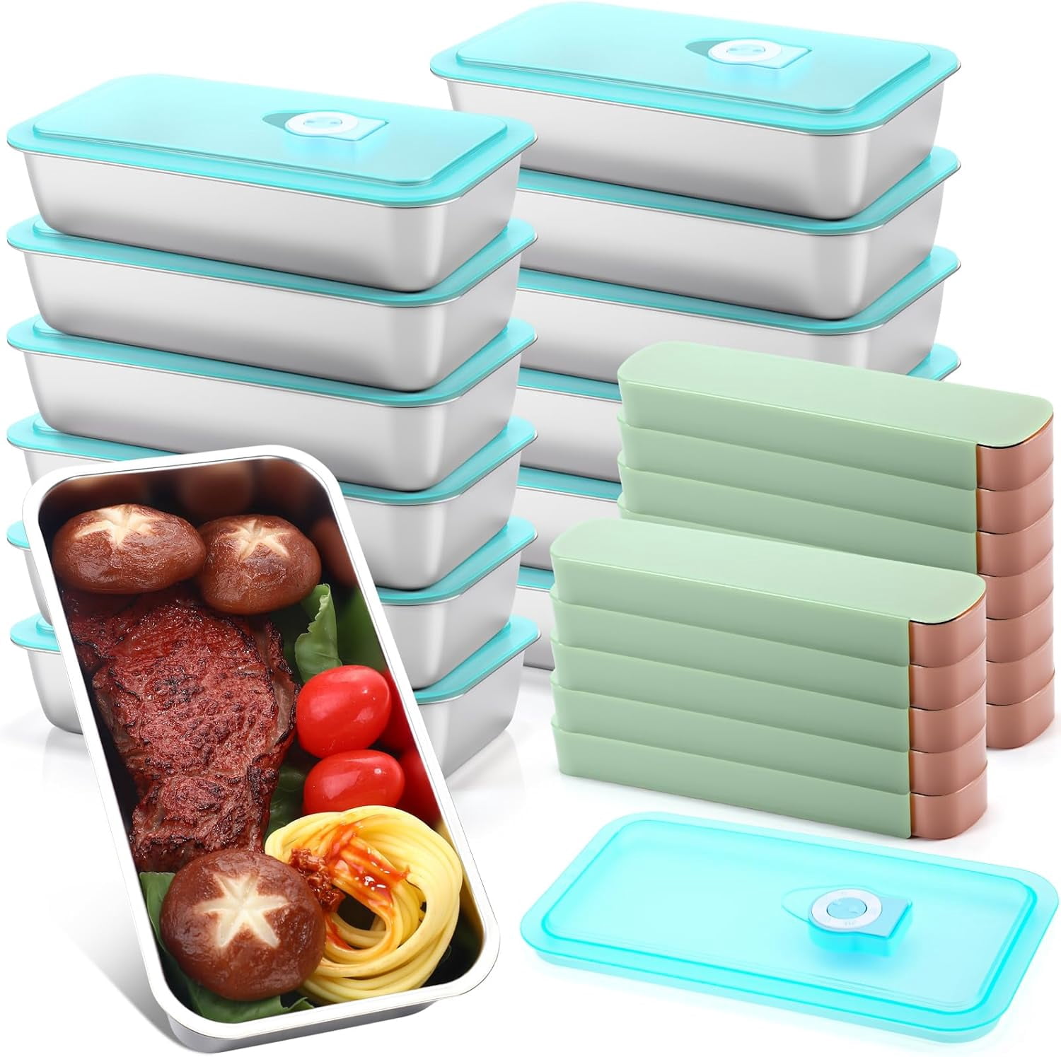 12 Pack 304 Stainless Steel Bento Boxes with Tableware Set 30 oz 1 ...