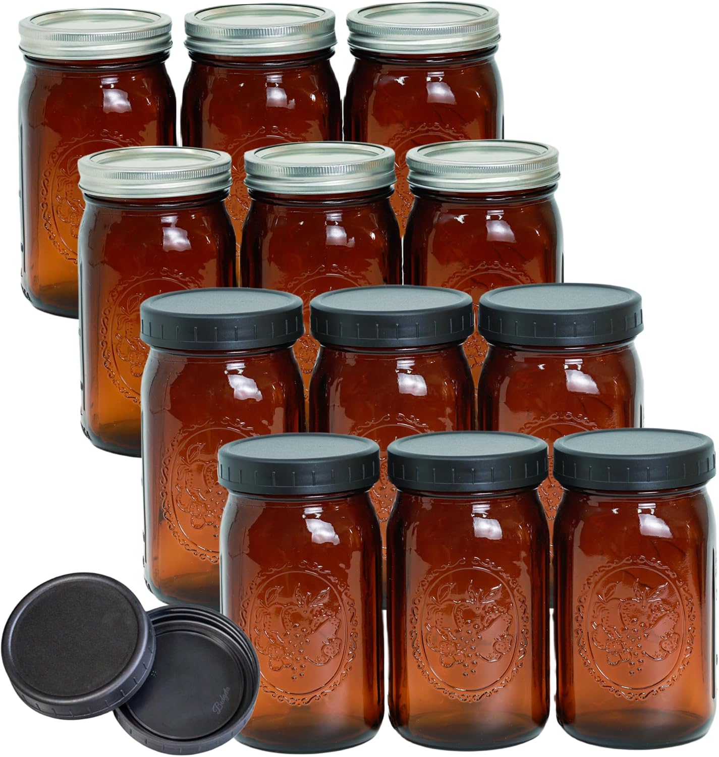 12 Pack 32 oz Amber Mason Jars, Wide Mouth Mason Jars with Lids and ...