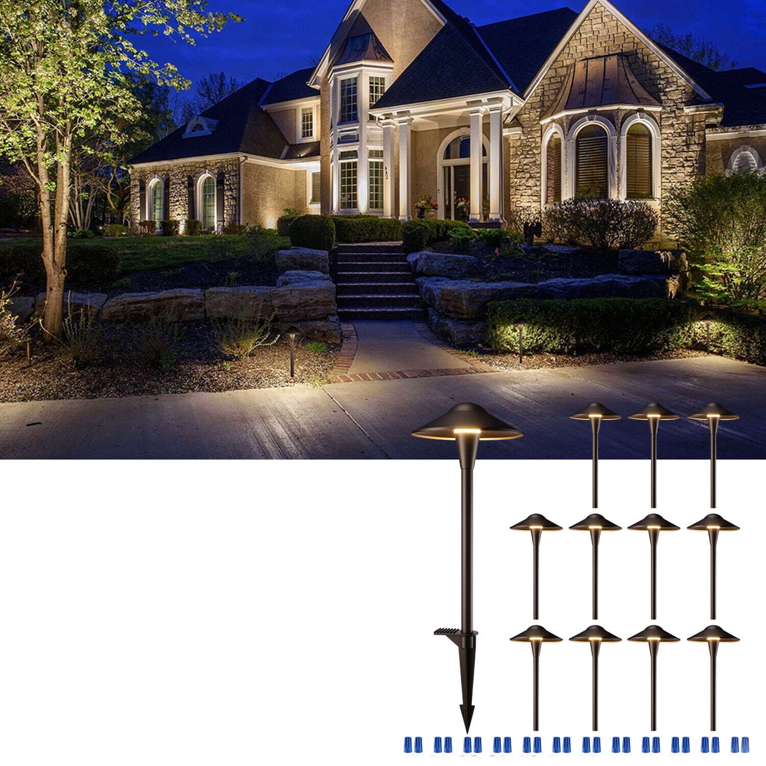 12 Pack 3CCT LED Pathway Landscape Lights, Low Voltage, 3000K/4000K ...