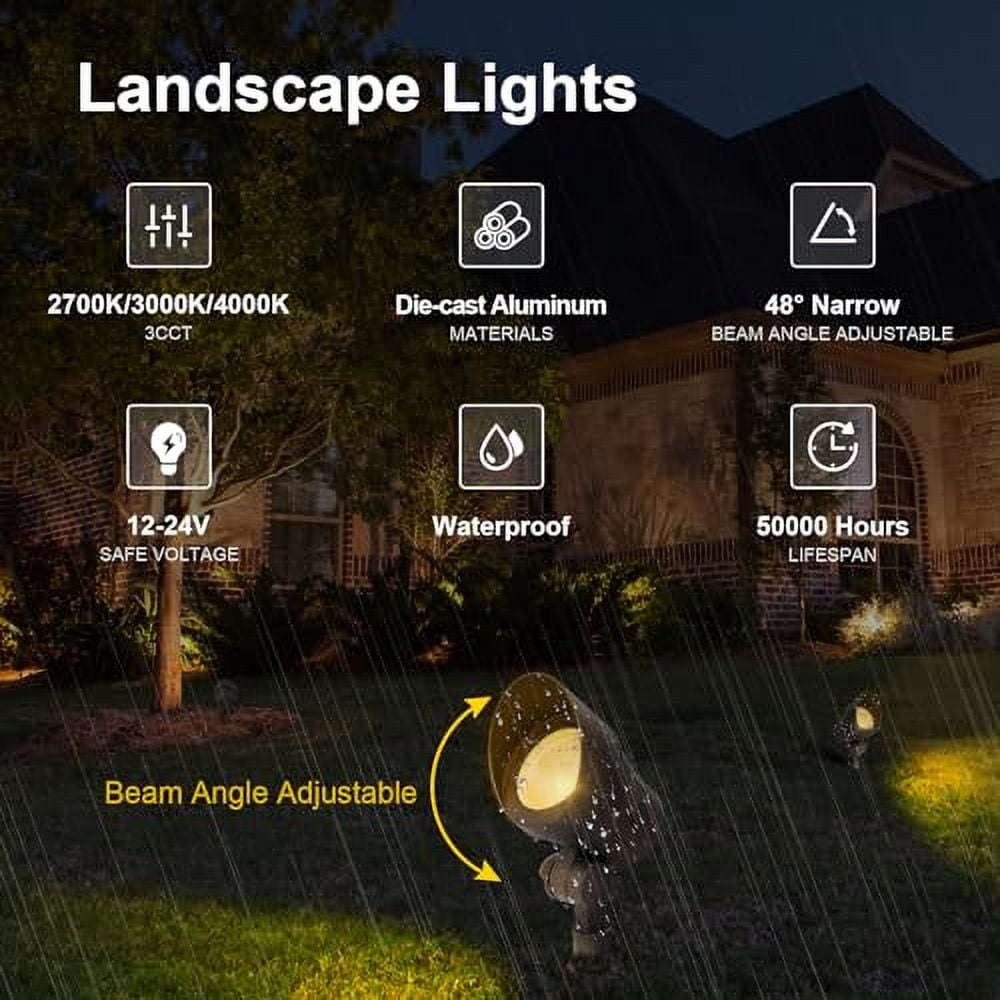 12-Pack 3CCT Low Voltage LED Landscape Lighting, 2700K/3000K/4000K ...