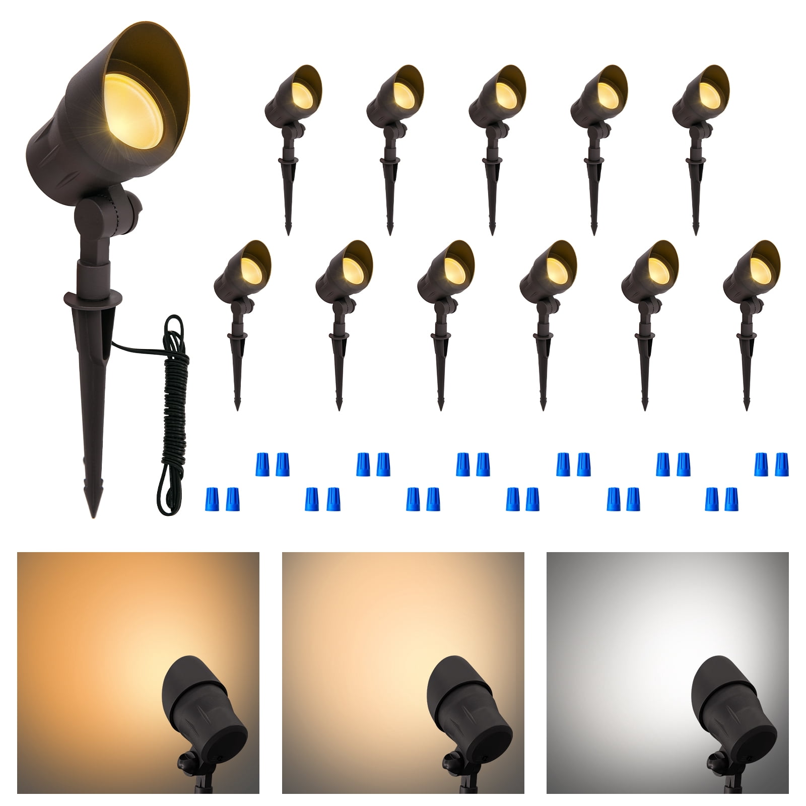 12-Pack 3CCT Low Voltage LED Landscape Spotlights, 2700K/3000K/4000K ...