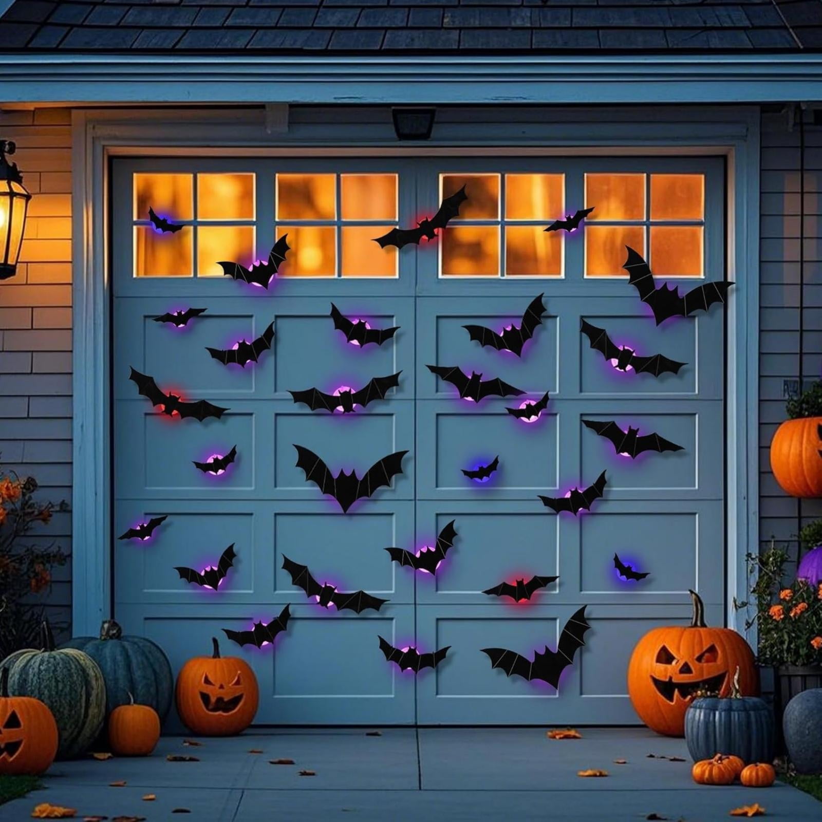 12 Pack 3D Bat Design LED Decoration, Halloween Lighted Stickers Decor ...
