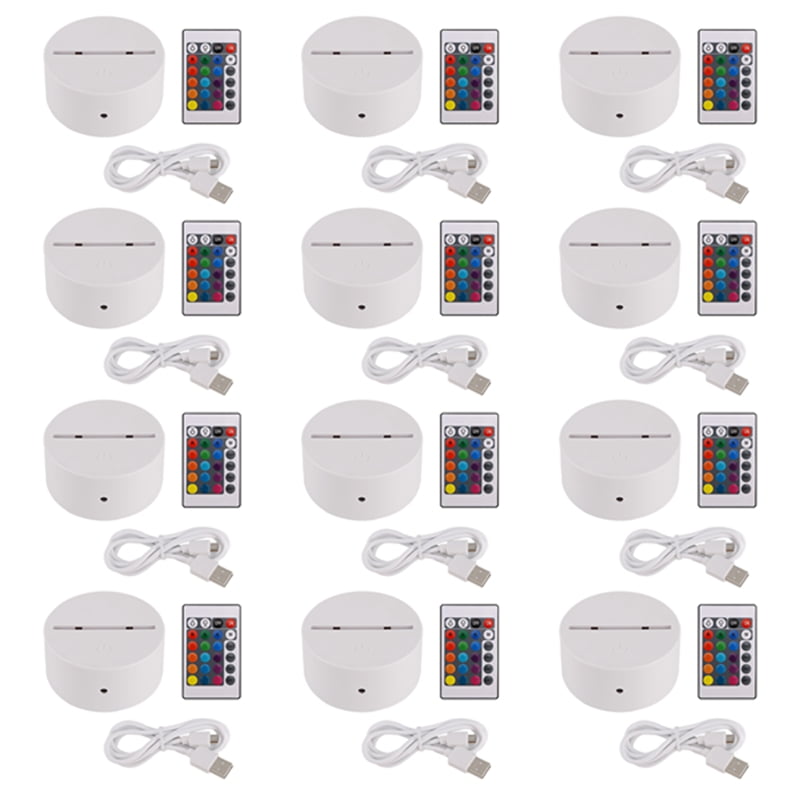 12 Pack 3D Night LED Light Lamp Base + Remote Control + USB Cable, 16 Colors Light Show Display ...