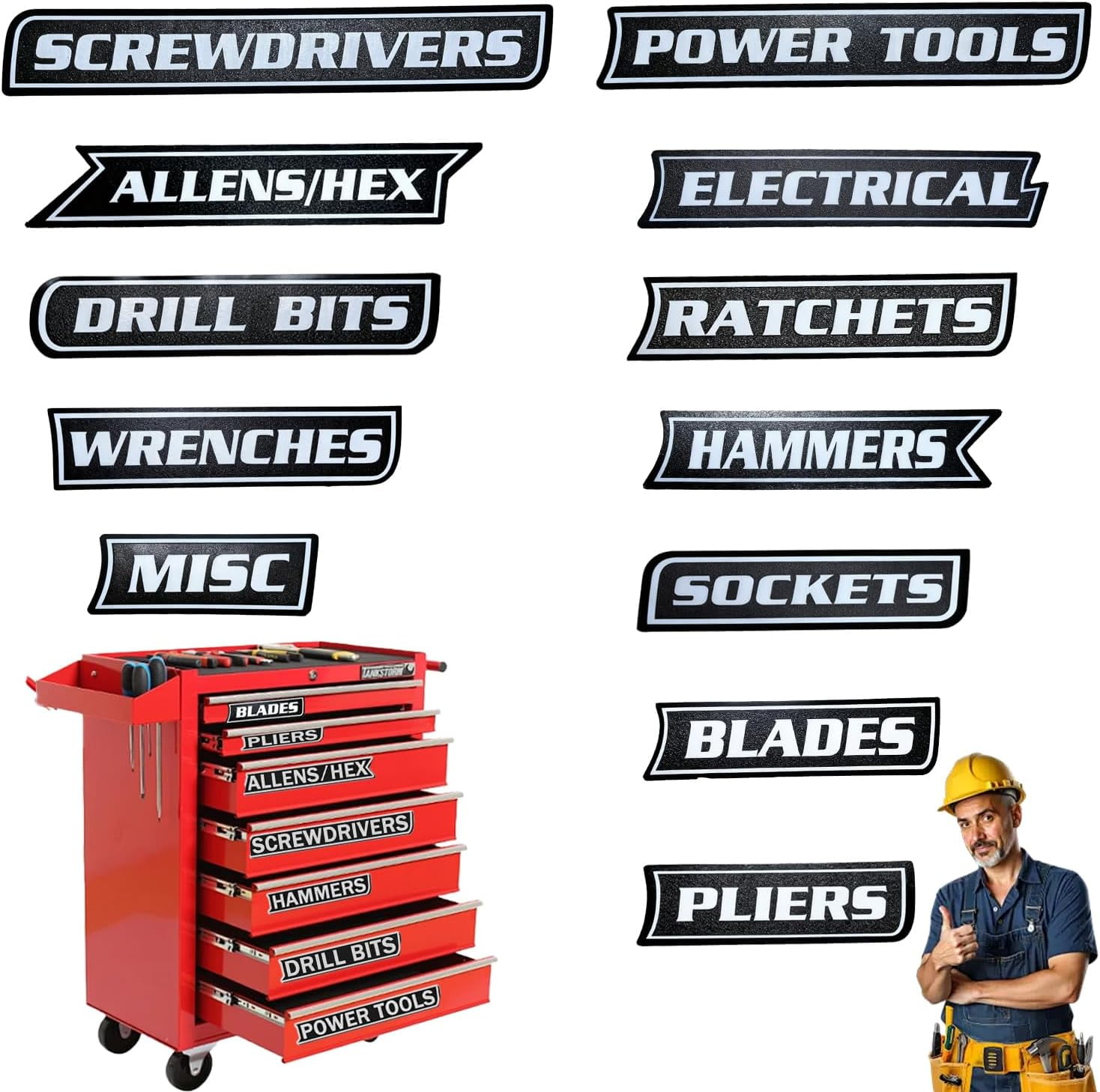 12 Pack of 3D-Printed Magnetic Tool Box Labels, Reusable Toolbox Labels ...