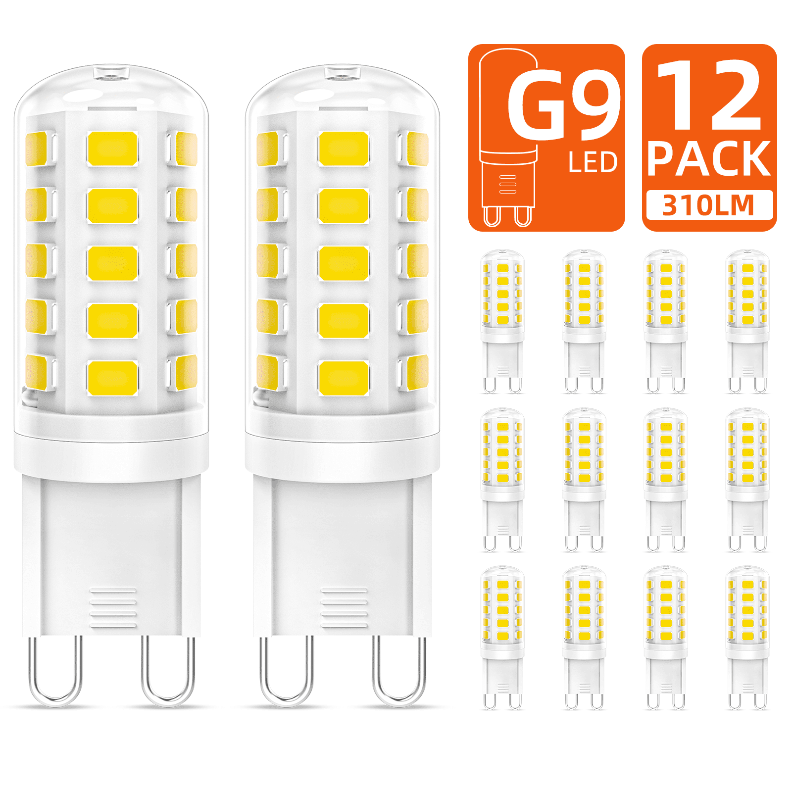 12 Pack, 3W G9 Clear Bi-pin LED Bulbs, 40 Watt T4 Equivalent LED Lamps ...