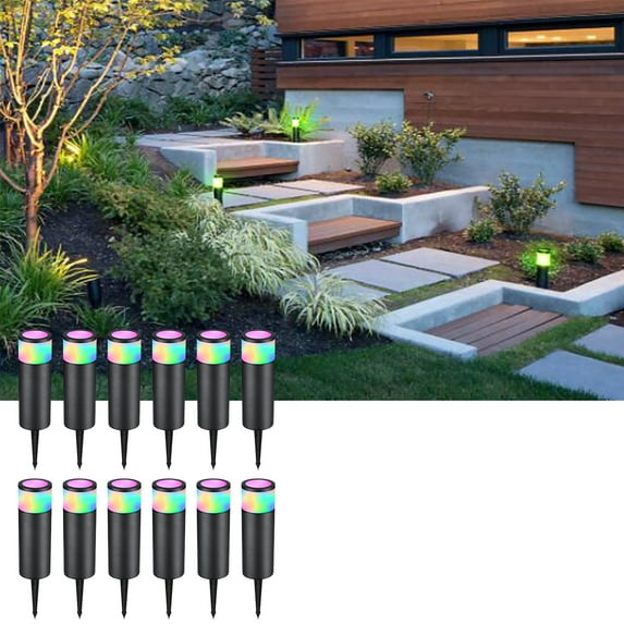 12 Pack LED Landscape Lighting, Low Voltage Walkway Lights, 7 Color ...