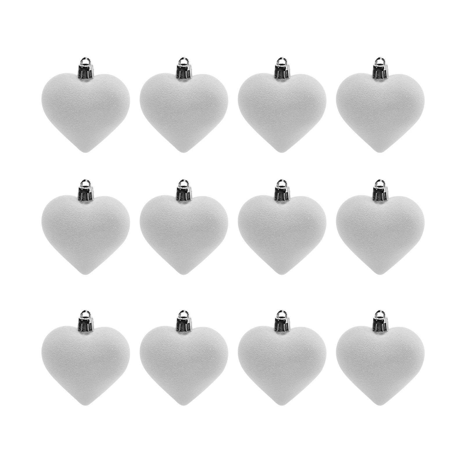 12 Pack 4.5cm Heart Shaped Decorative Ornaments Flocked Valentine ...