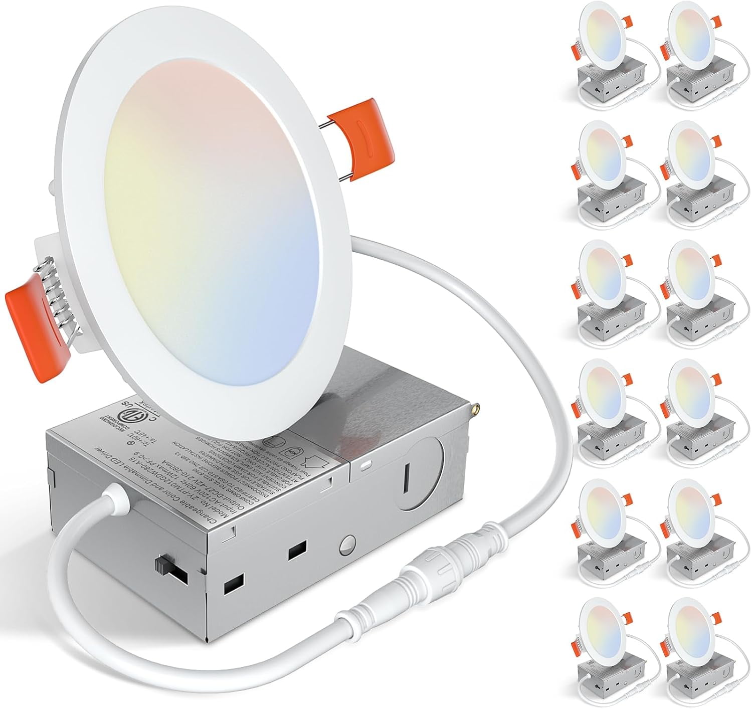 12 Pack 4 Inch 5CCT Ultra-Thin LED Recessed Ceiling Light with Junction ...