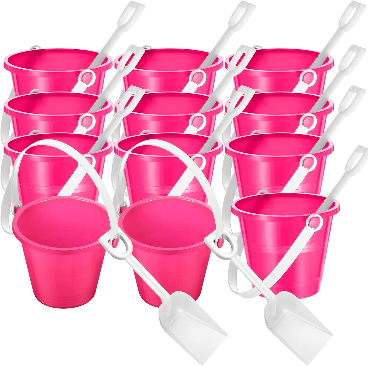 12 Pack 4 Inch Beach Buckets and Shovels for Kids Sand Pails Plastic ...