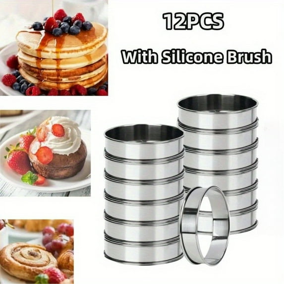 12-Pack 4 Inch English Muffin Rings, Professional Stainless Steel ...