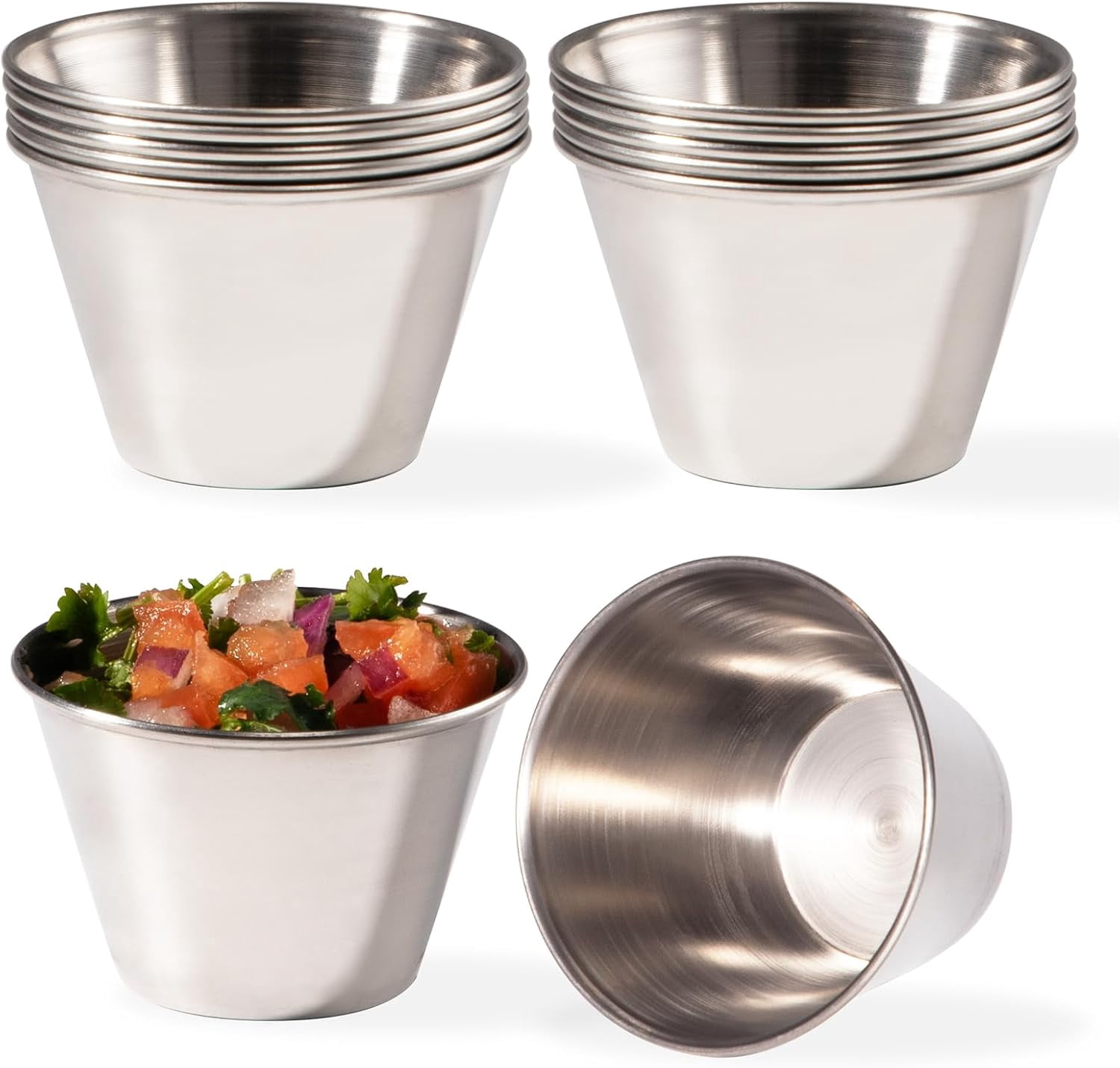 [12 Pack 4 oz Stainless Steel Dipping Sauce Cups, Reusable Metal ...