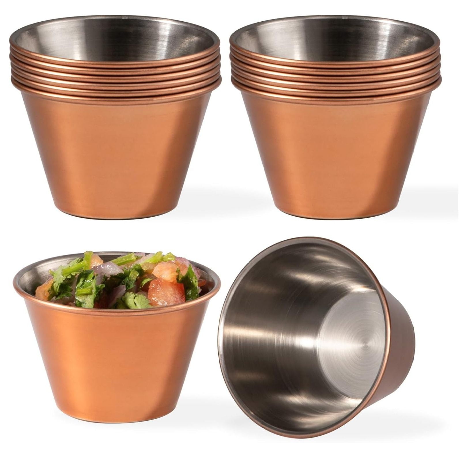 [12 Pack 4 oz Stainless Steel Sauce Cups - Copper Plated Individual ...