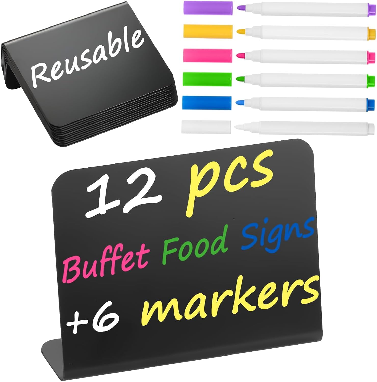 12 Pack 4"x3" Small Food Labels for Party Buffet Food Signs for ...